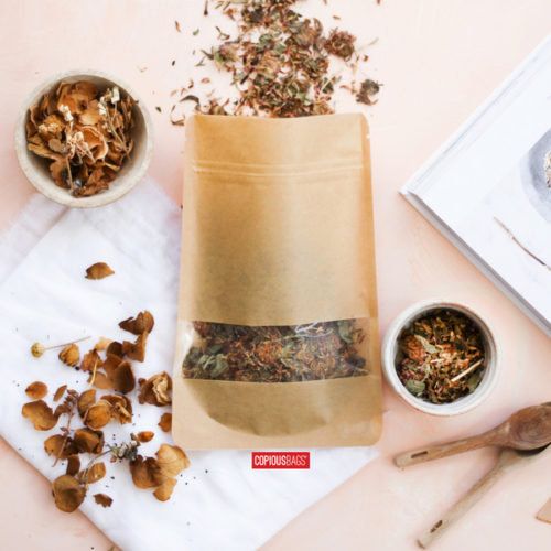 Kraft Stand Up Pouches with Rectangle Window - Copious Bags®